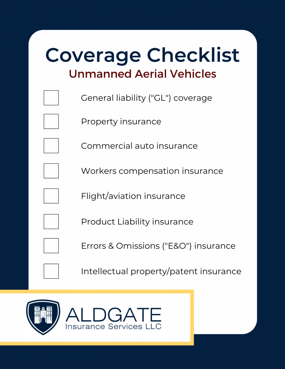 UAV Coverage Checklist – ALDGATE